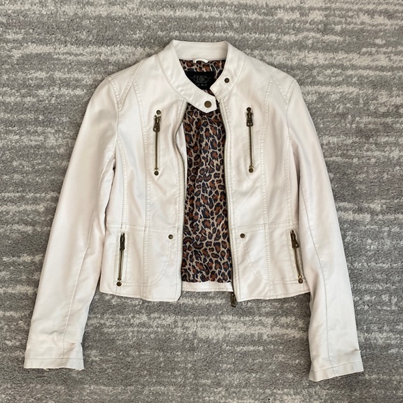 TCEC | Jackets & Coats | Tcec Faux Leather Animal Print Lining Cream ...
